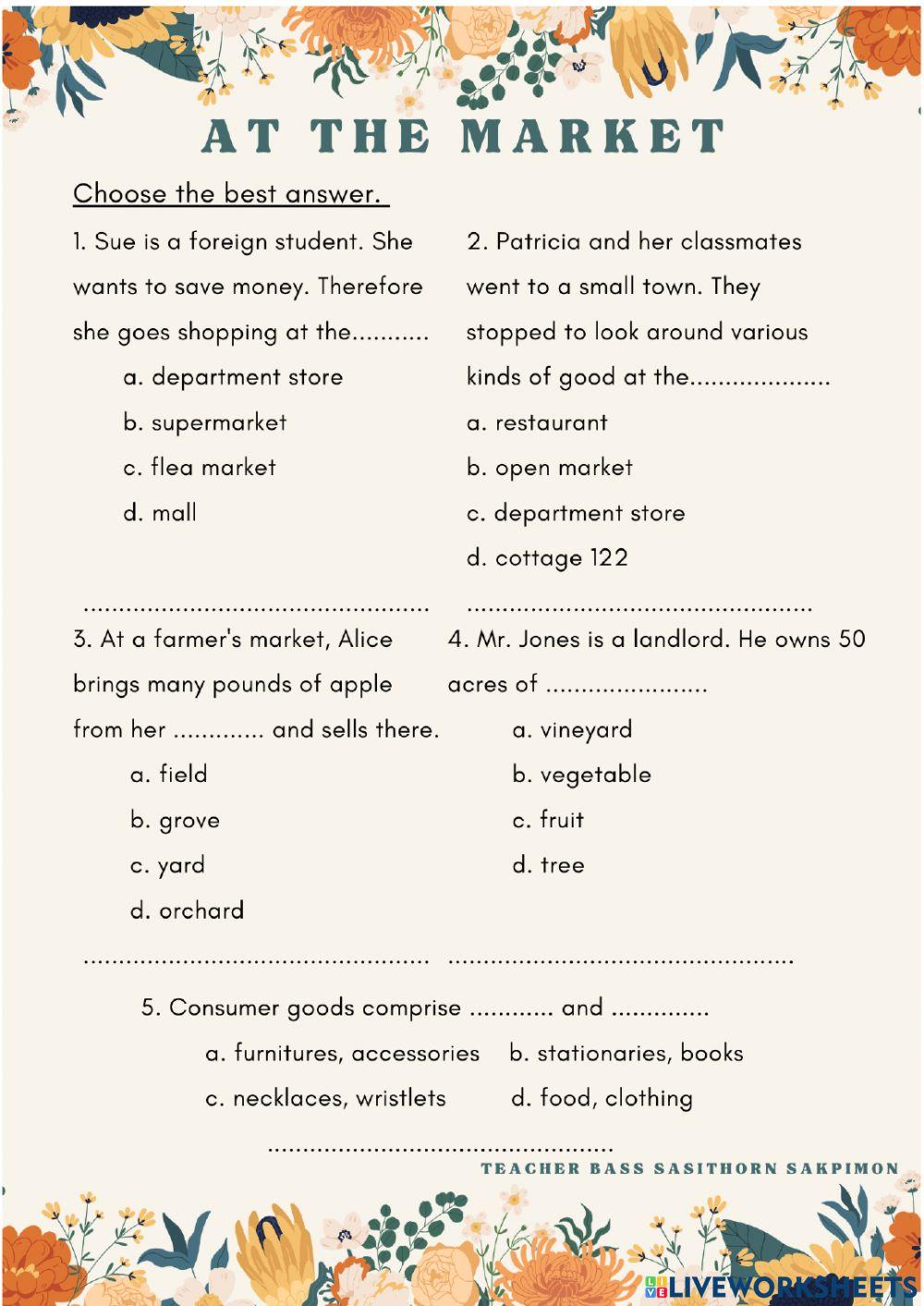 At the market exercise for M.6 | Live Worksheets