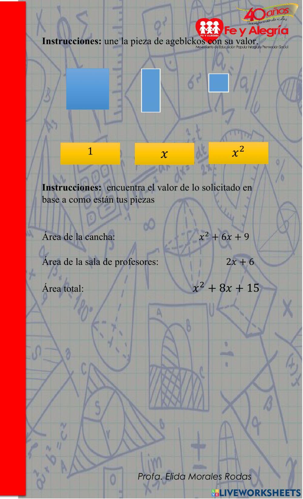 Área y Álgebra worksheet | Live Worksheets