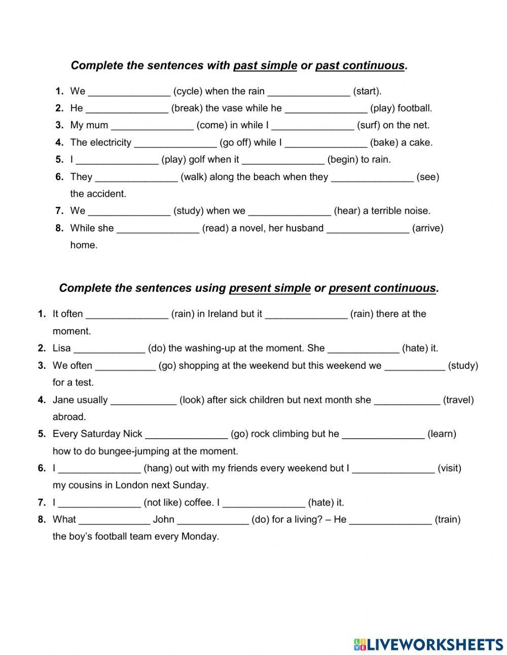 Past & Present Tenses worksheet | Live Worksheets