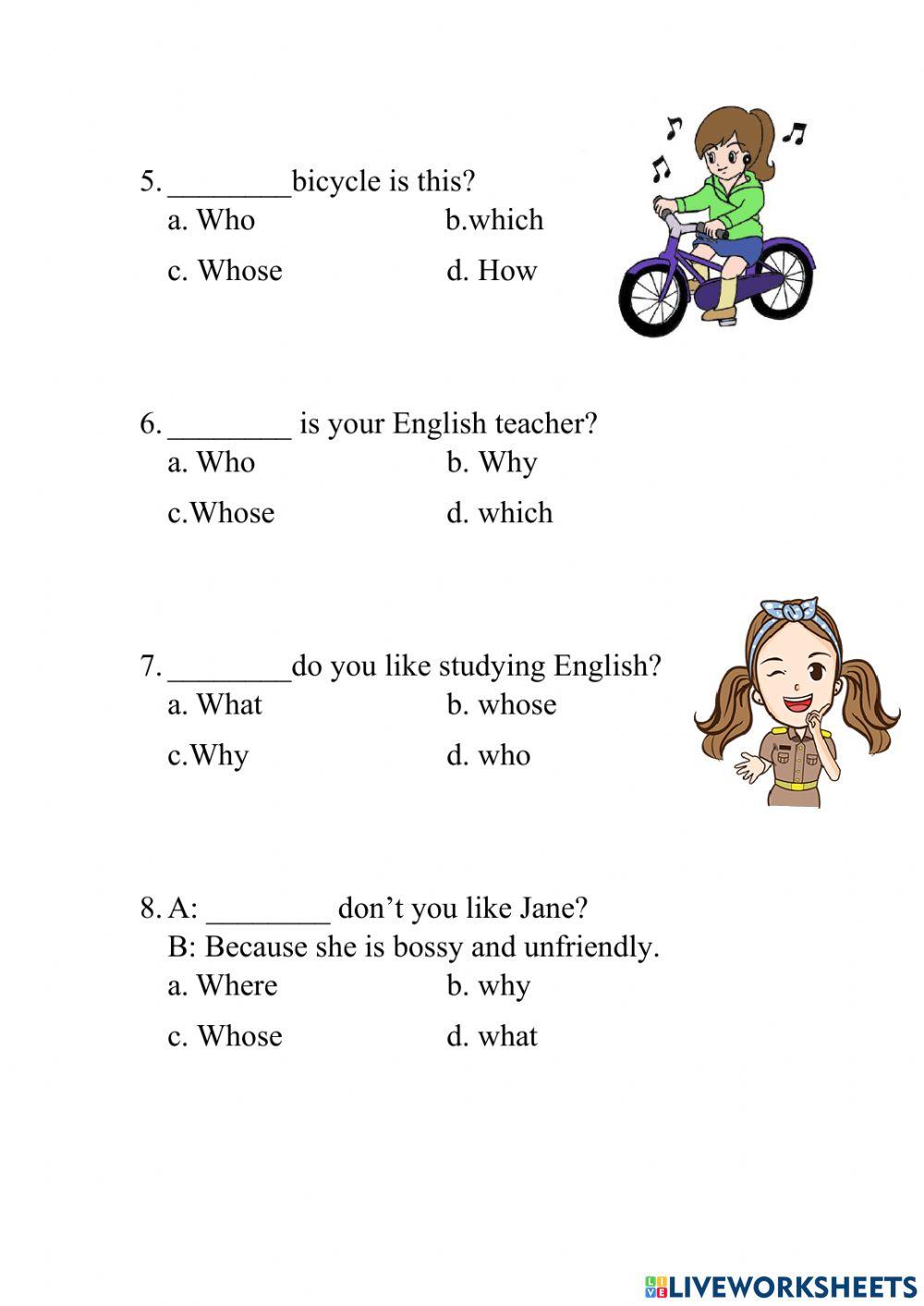 Question word Test 1 online exercise for | Live Worksheets