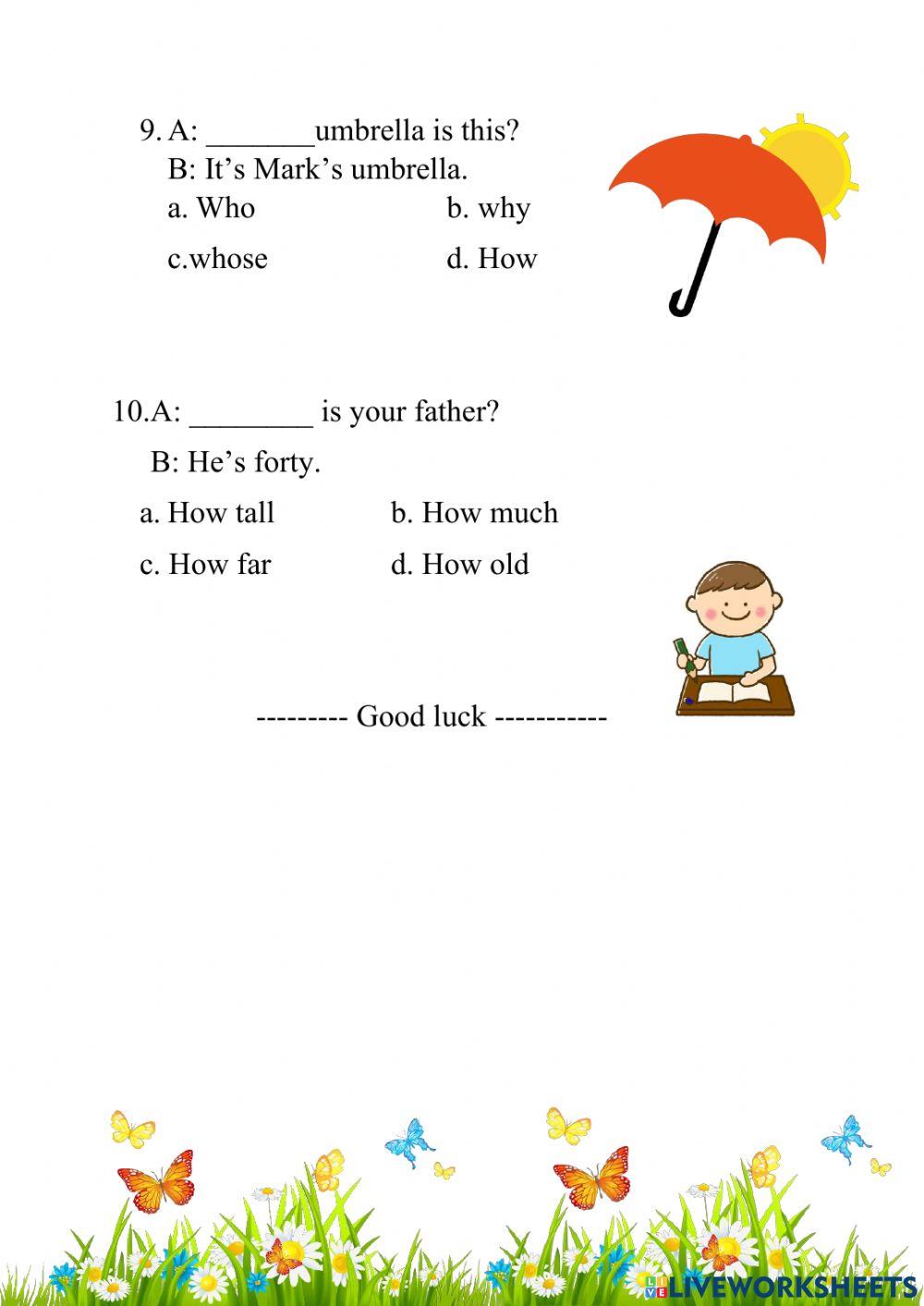 Question word Test 1 online exercise for | Live Worksheets