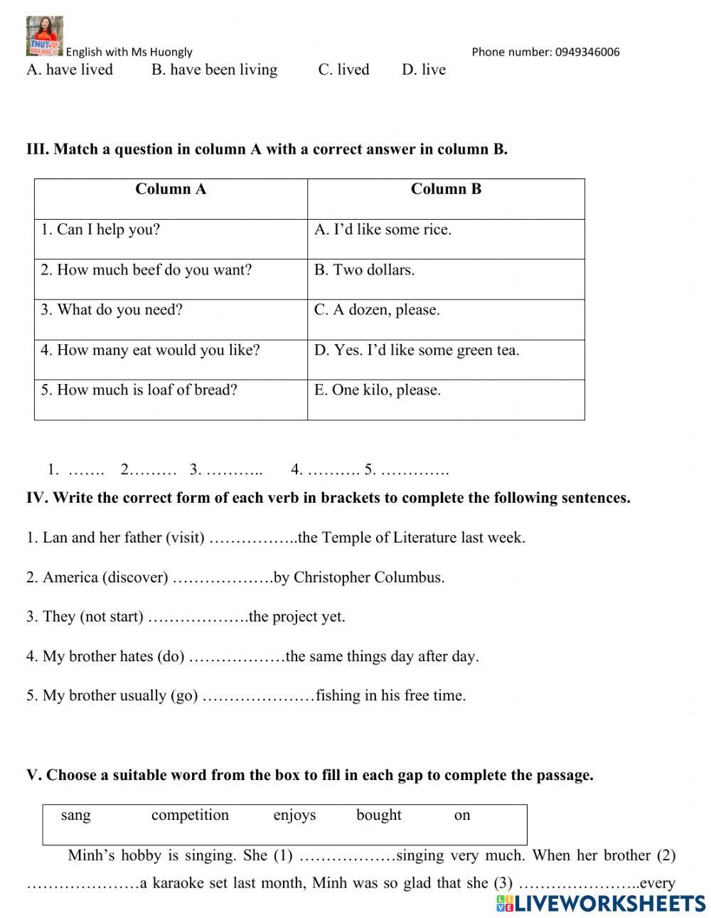 Mid-term test e7 activity | Live Worksheets