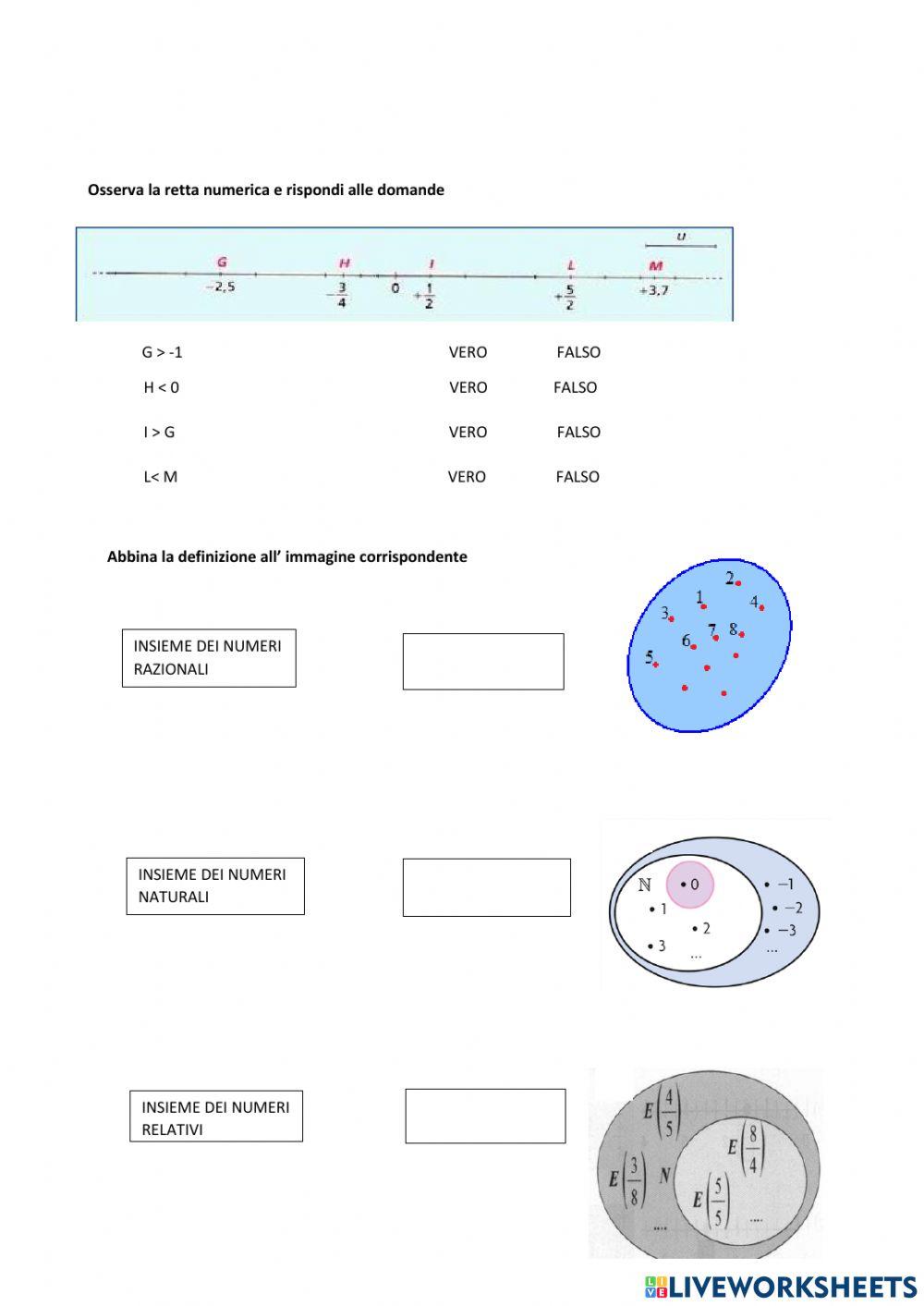 I numeri relativi e gli insiemi numerici worksheet | Live Worksheets