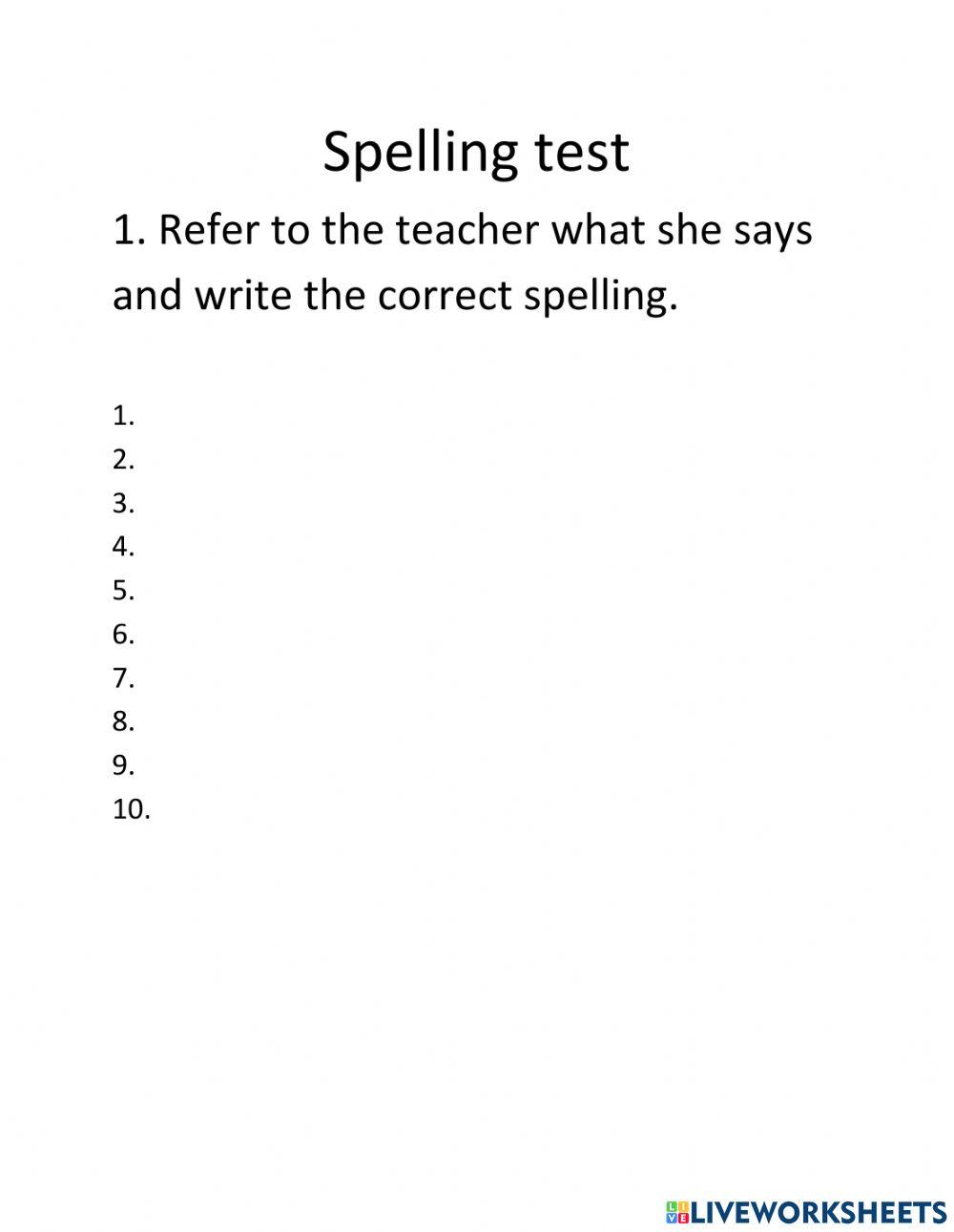 Spelling test interactive worksheet for grade 4 | Live Worksheets