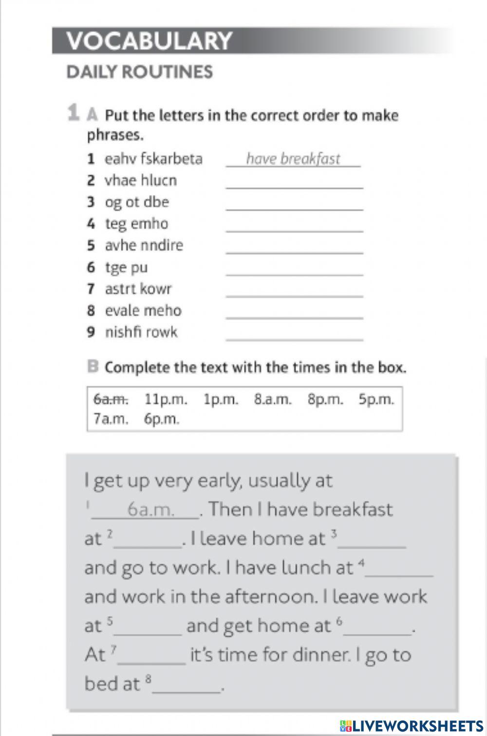 Daily routins online activity | Live Worksheets