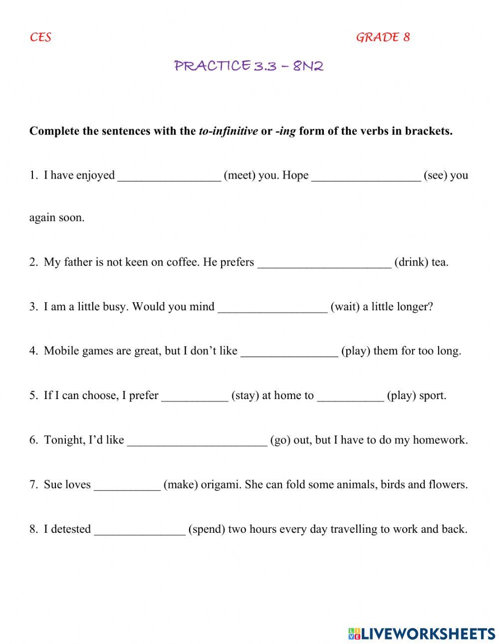 Practice 3.3 - 8N2 worksheet | Live Worksheets