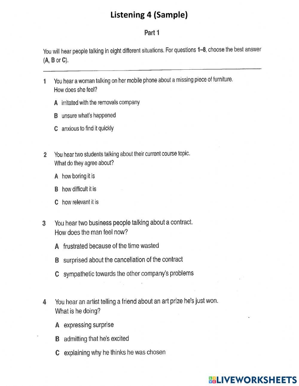 Sample Listening 4 online exercise for | Live Worksheets