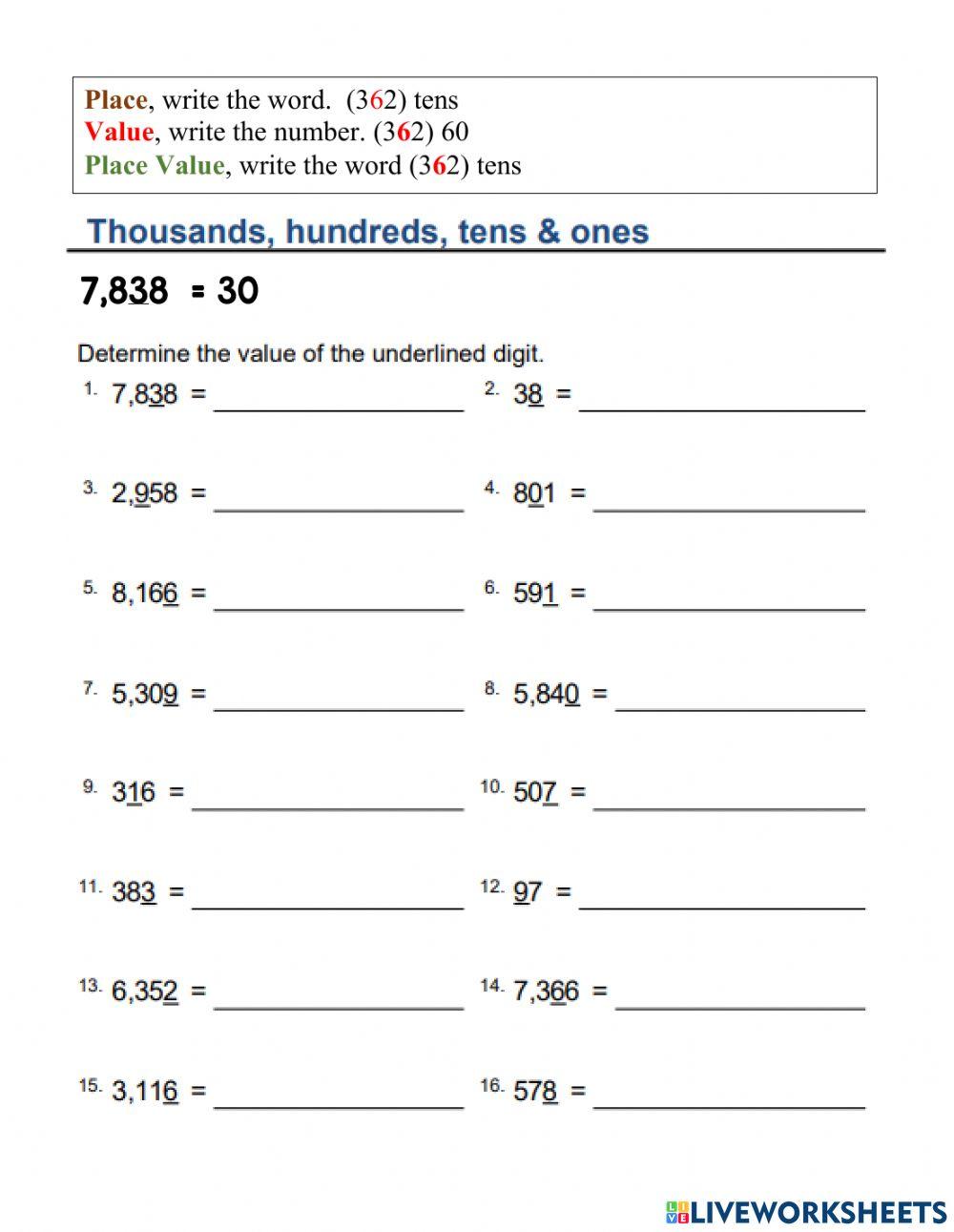 Finding the val… | Free Interactive Worksheets | 1383051