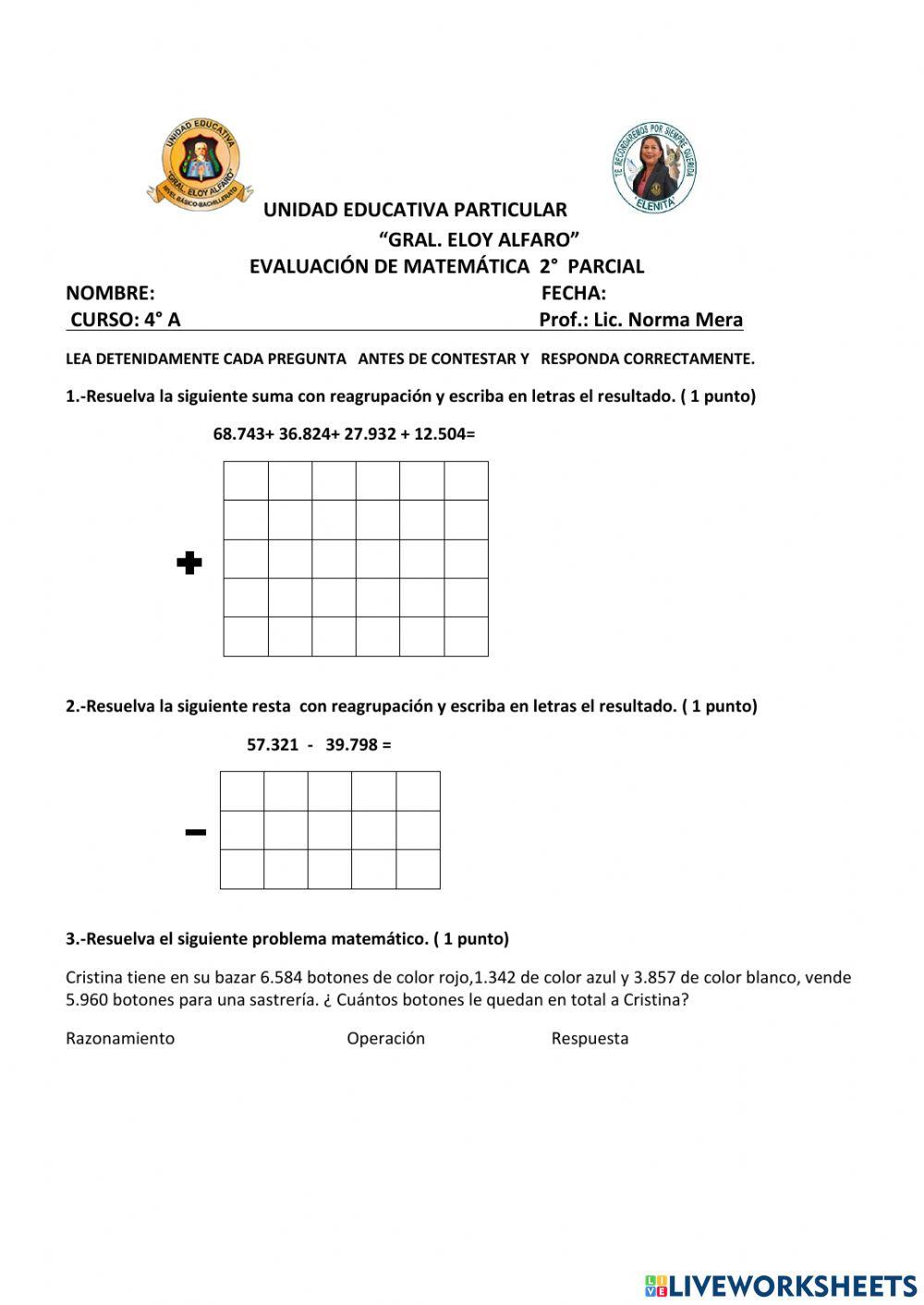 EXAMEN DE MATEM… | Free Interactive Worksheets | 5161810