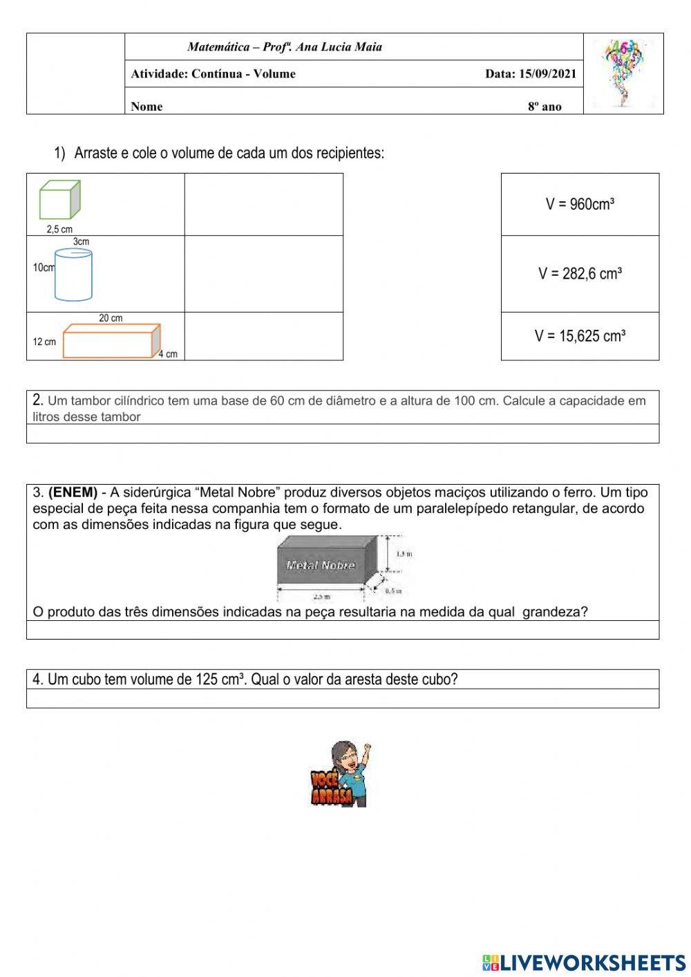 Pdf online exercise: Volume | Live Worksheets