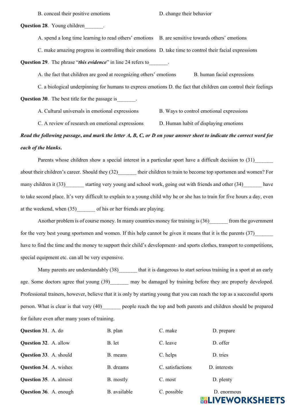 Mock test exercise for 12 | Live Worksheets