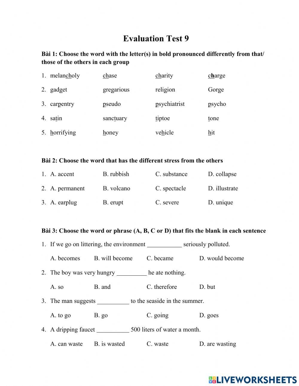 Test grade 9 1383651 | Nguyễn Thu Trang | LiveWorksheets