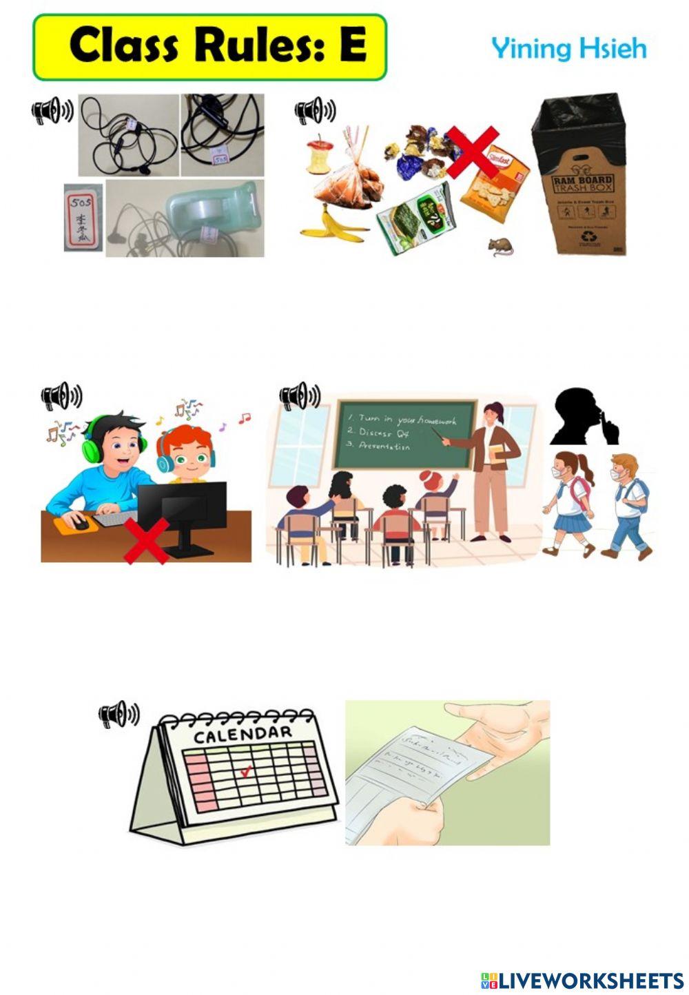 Class Rules: E worksheet | Live Worksheets