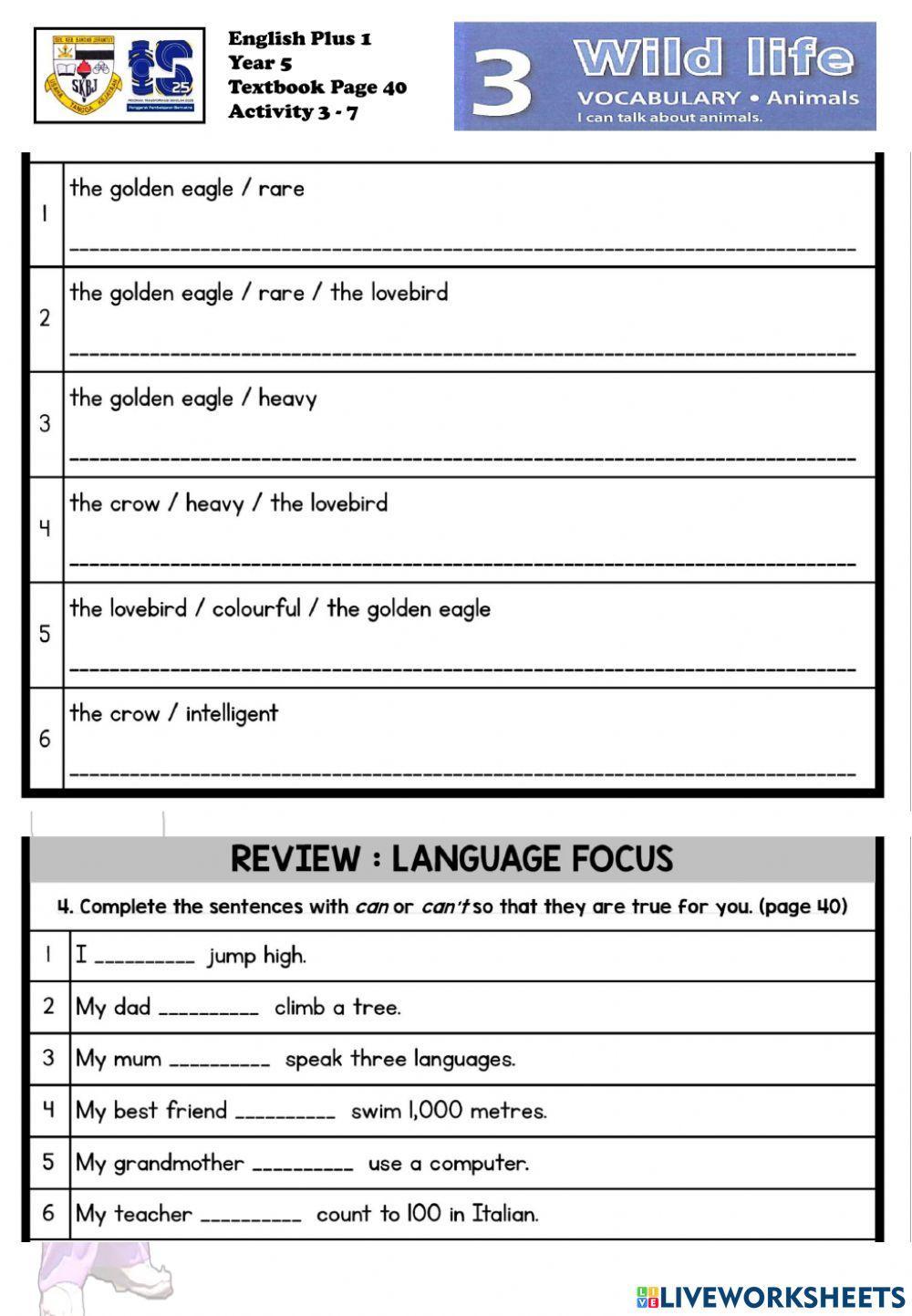 Live worksheet english plus 1 year 5 textbook page 40 activity 3-7 ...