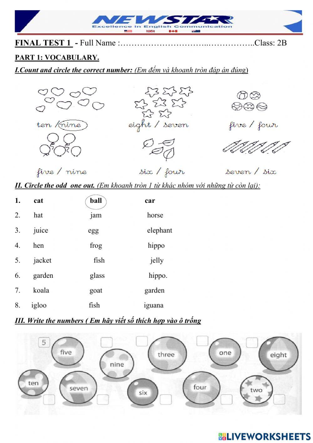 Final test 1 -2B - (12-9) worksheet | Live Worksheets