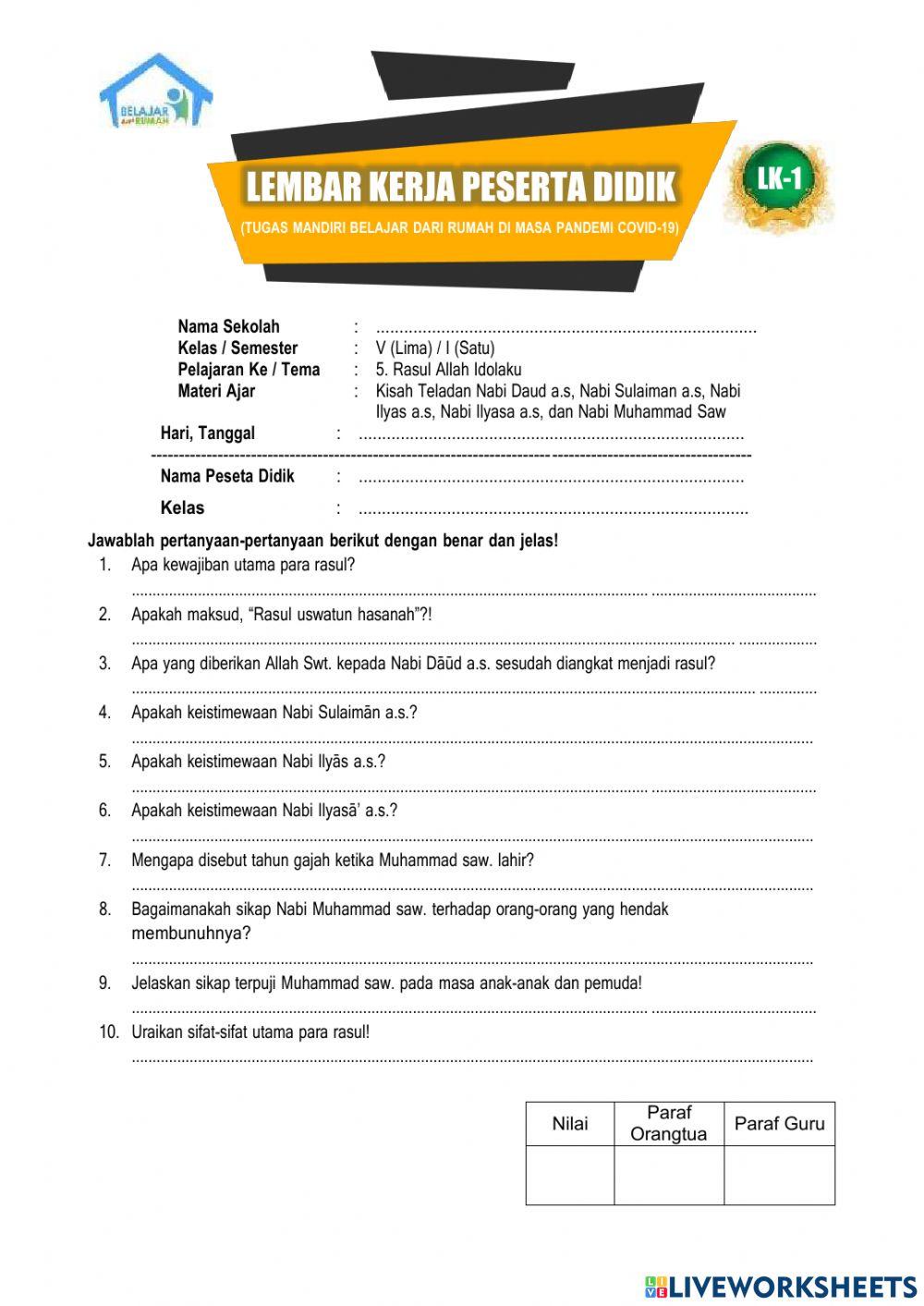E-lkpd pai interactive worksheet | Live Worksheets