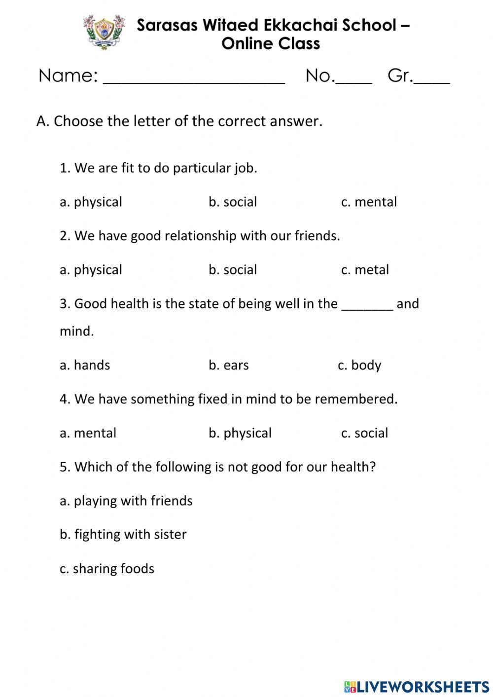 Good Health 1384221 | angelicarys7 | Live Worksheets