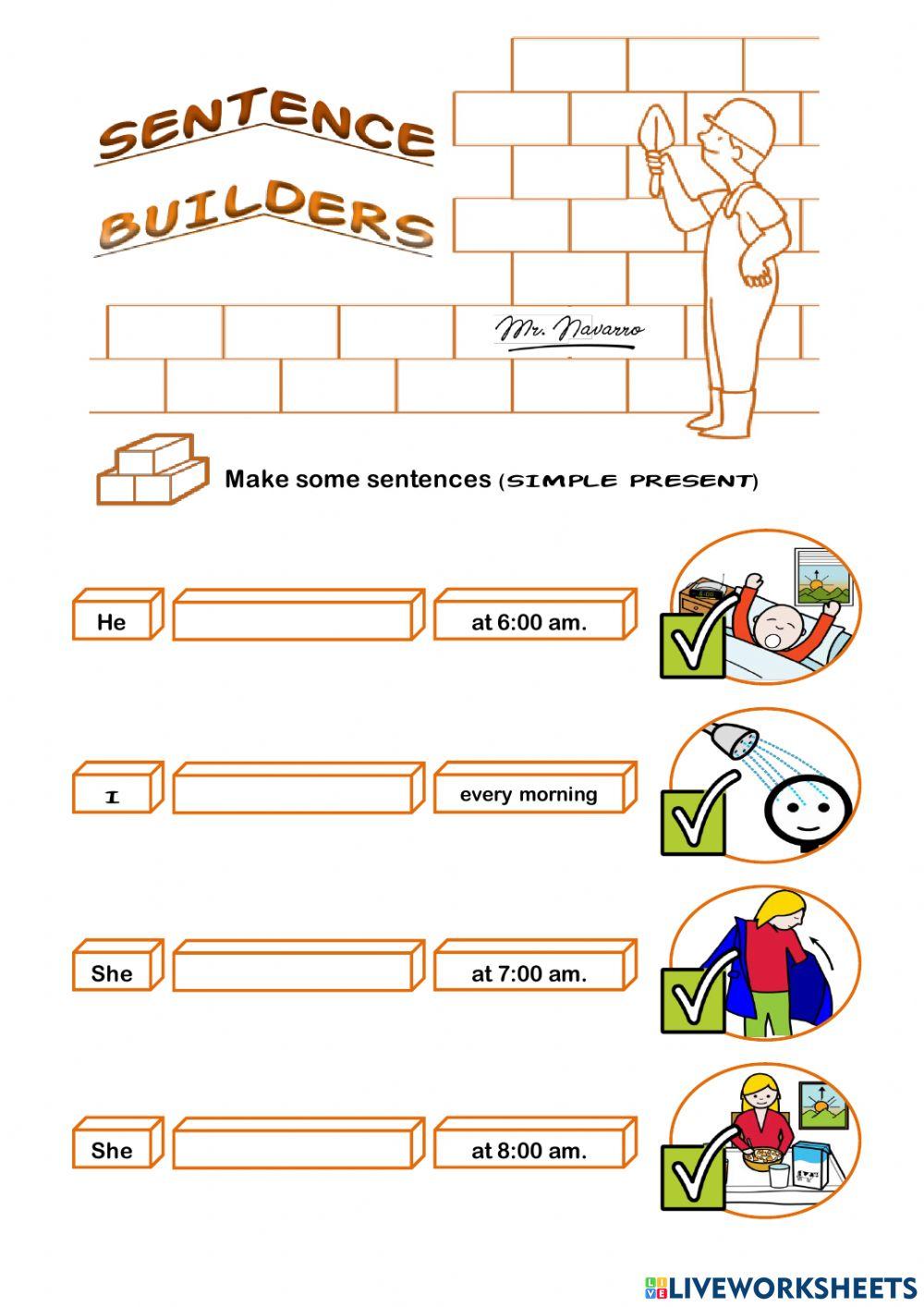 Simple Present - Positive Form 2 (Sentence Builders) worksheet | Live ...