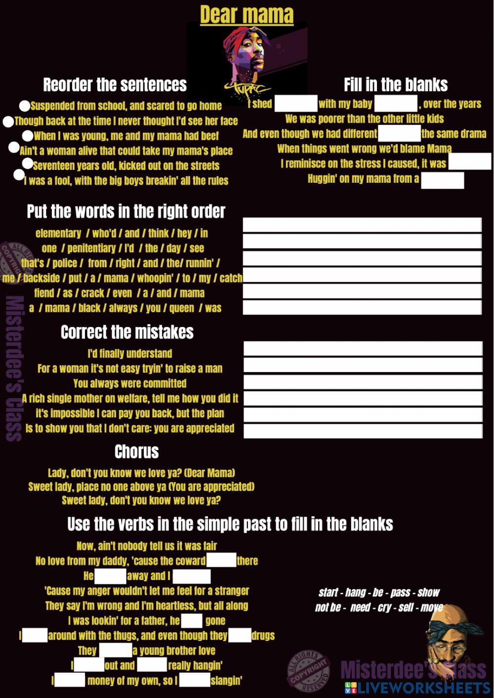 Dear Mama worksheet online exercise for | Live Worksheets