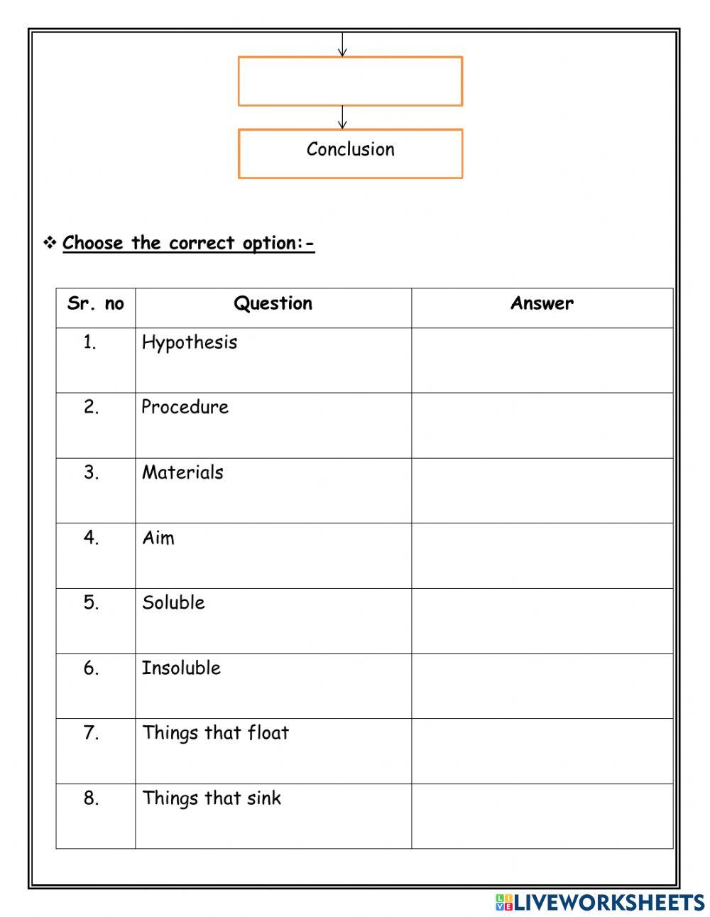 Experiments with water exercise | Live Worksheets