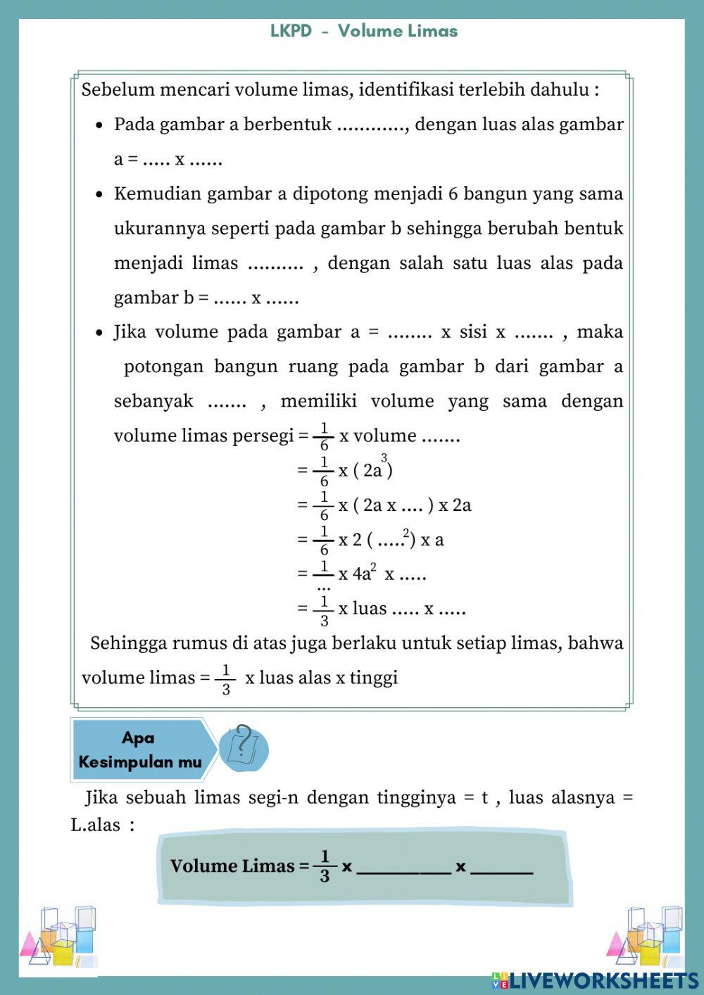 Volume Limas activity | Live Worksheets