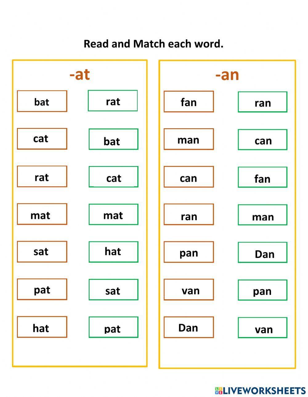 Short Aa Word Family worksheet | Live Worksheets