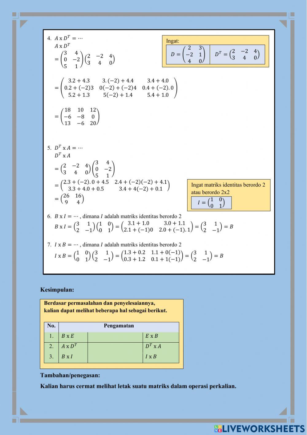 LKPD 03 Matriks worksheet | Live Worksheets