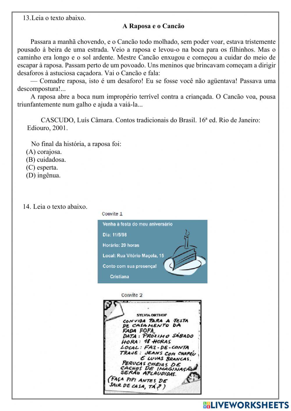 Língua Portuguesa online exercise for 5 | Live Worksheets