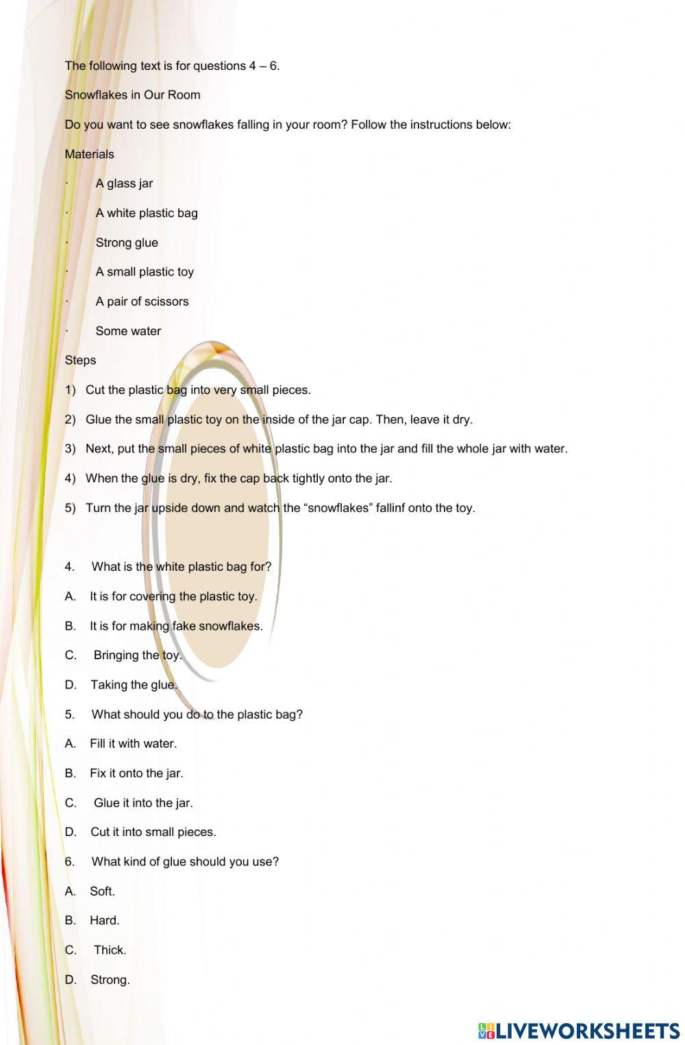 Quiz of procedure text worksheet | Live Worksheets