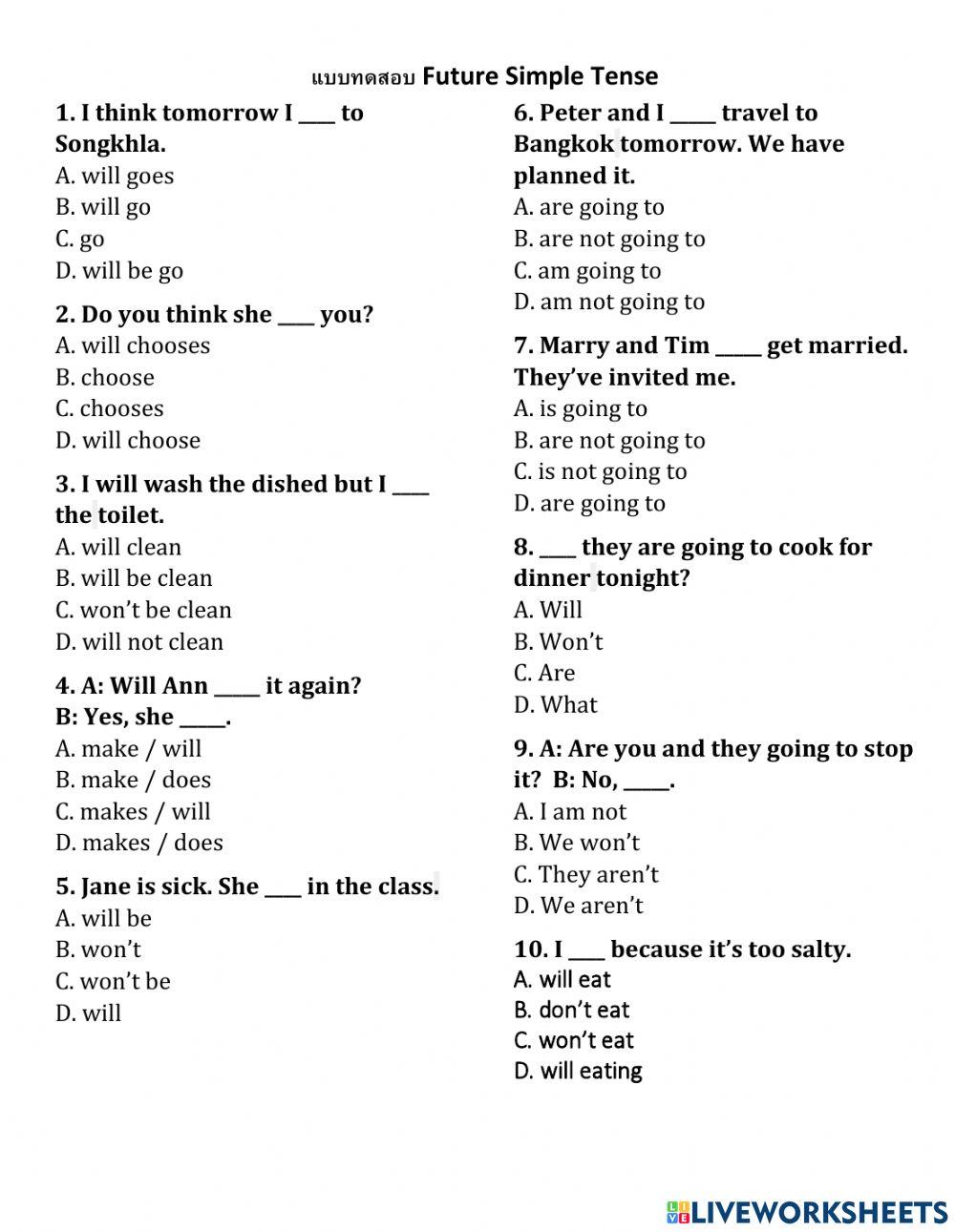 Future tense | Free Interactive Worksheets | 1387056