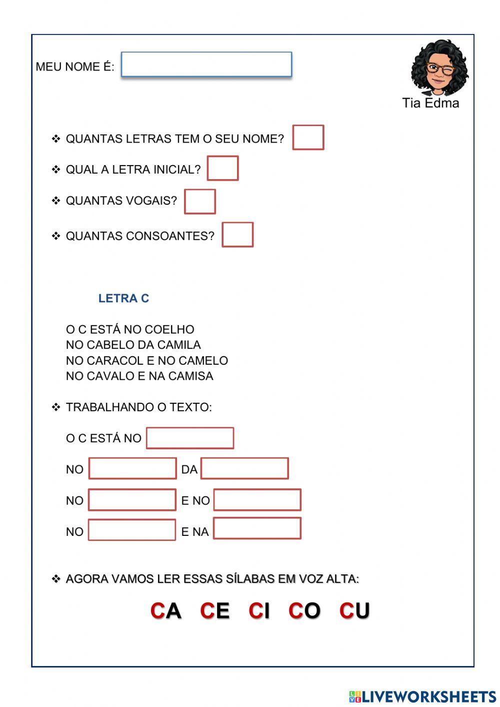 1387024 | Letra c | professoraedma | LiveWorksheets