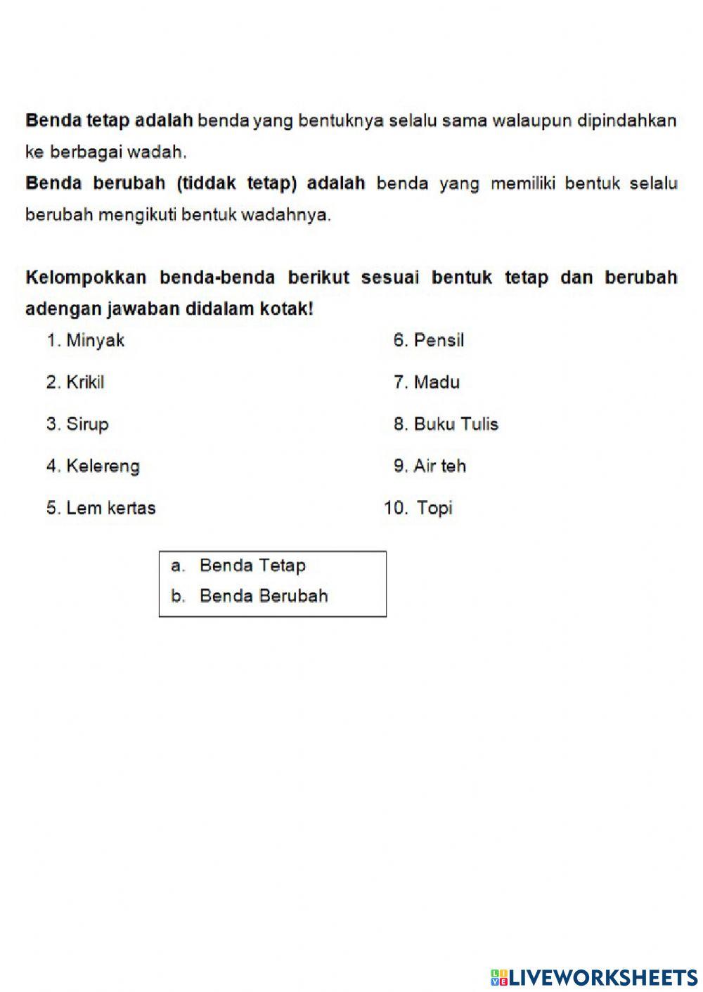 Latihan Mengenal Benda worksheet | Live Worksheets