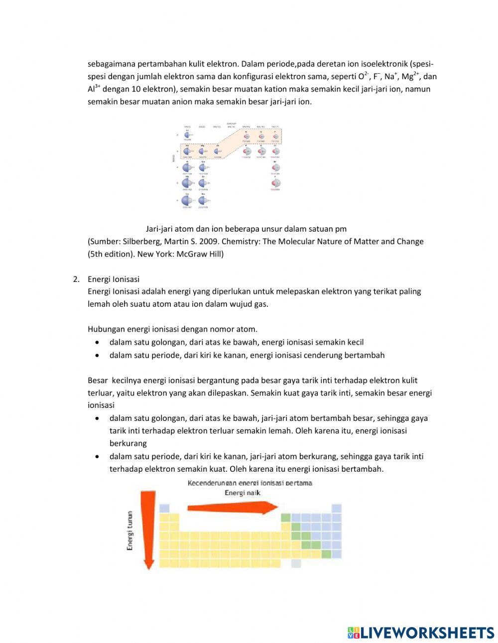 Sifat-sifat periodik unsur worksheet | Live Worksheets