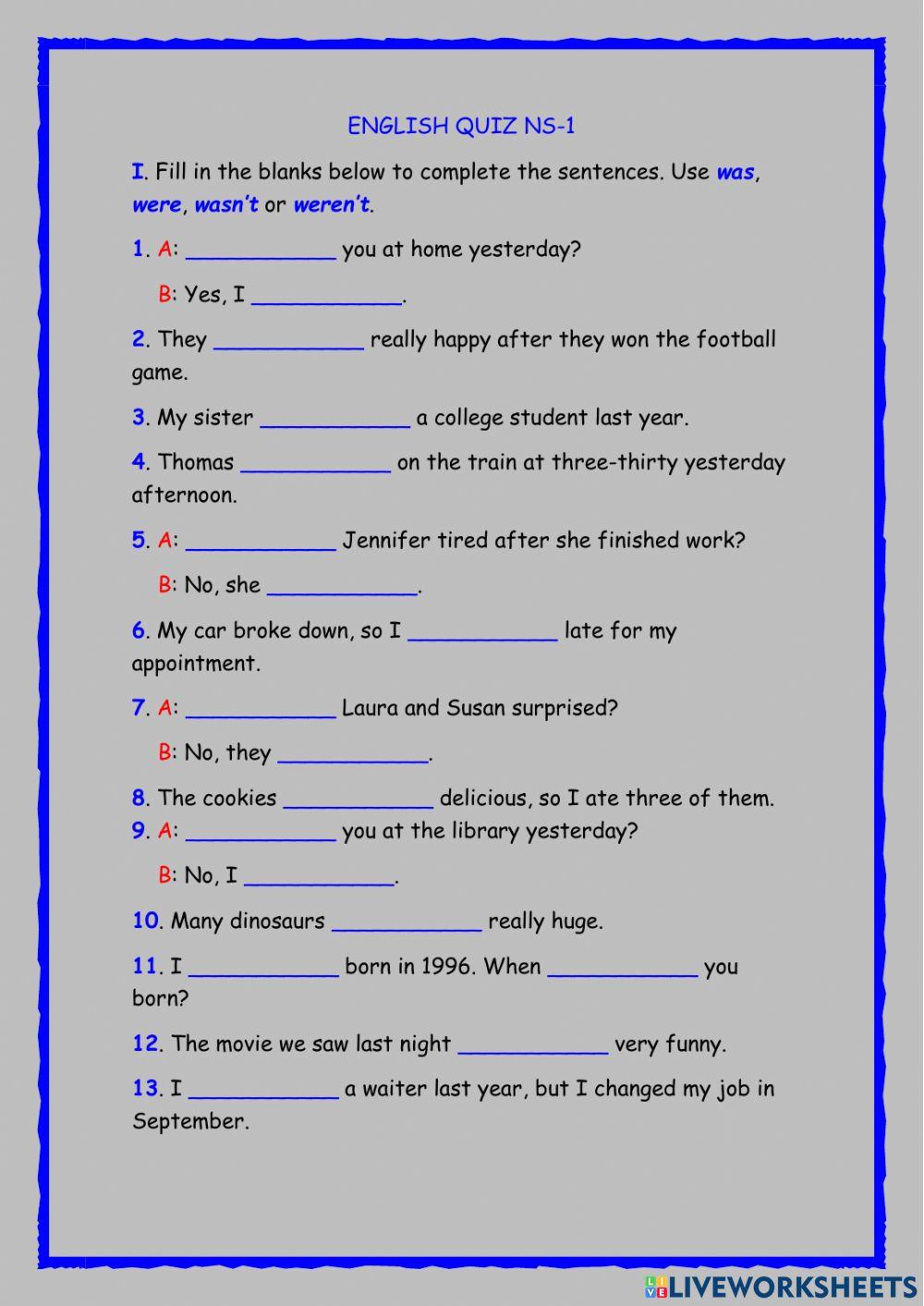1387354 | English quiz | James Arellano | LiveWorksheets