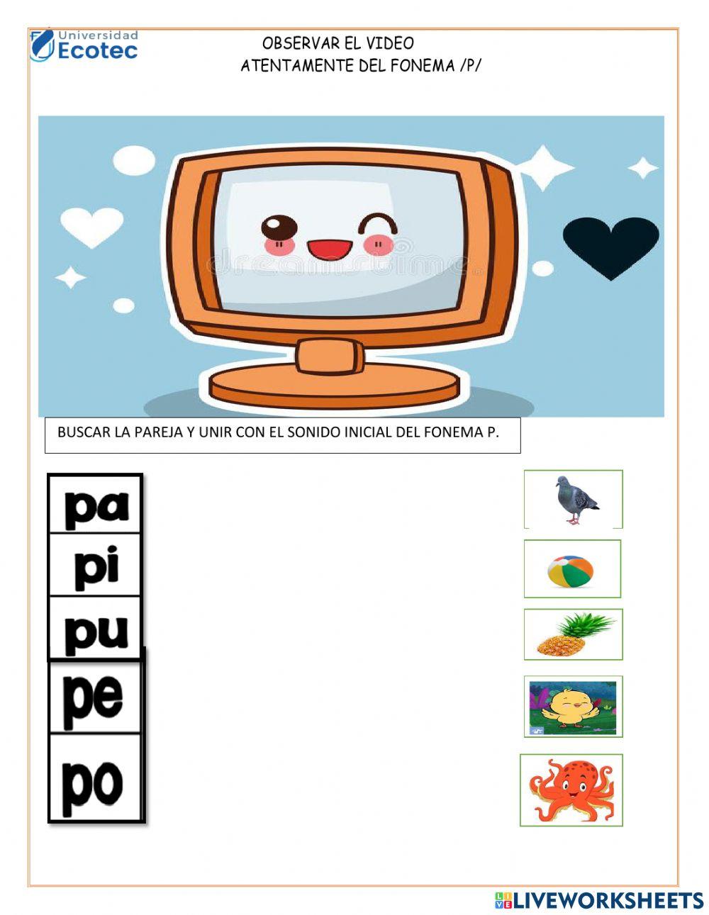 Pronunciación del fonema p worksheet | Live Worksheets