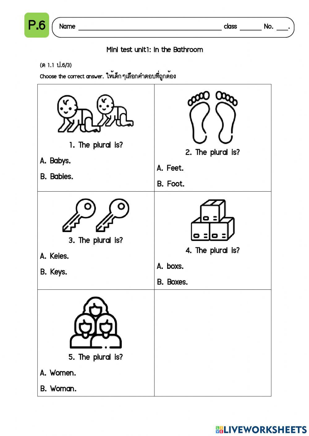 Mini test unit1 class6 worksheet | Live Worksheets