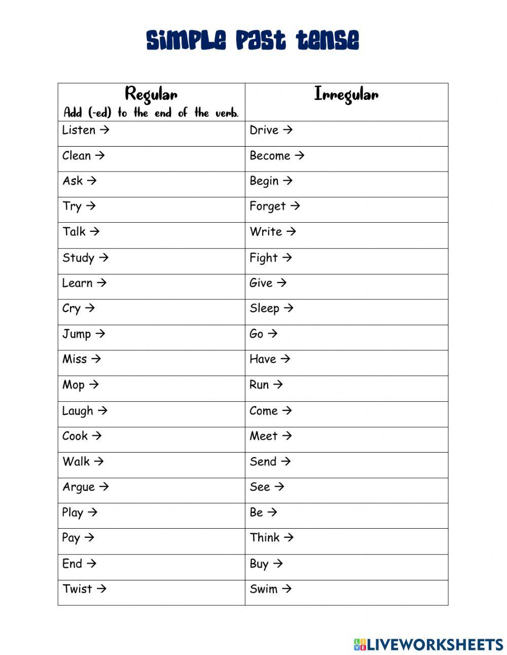 Past Simple : Regular and irregular verbs 3901647