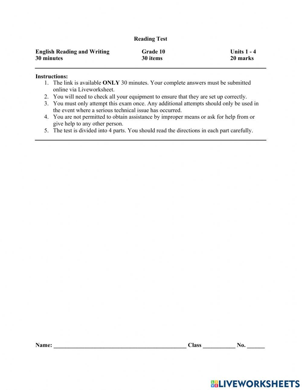Reading Test B | tong_tthch | Live Worksheets