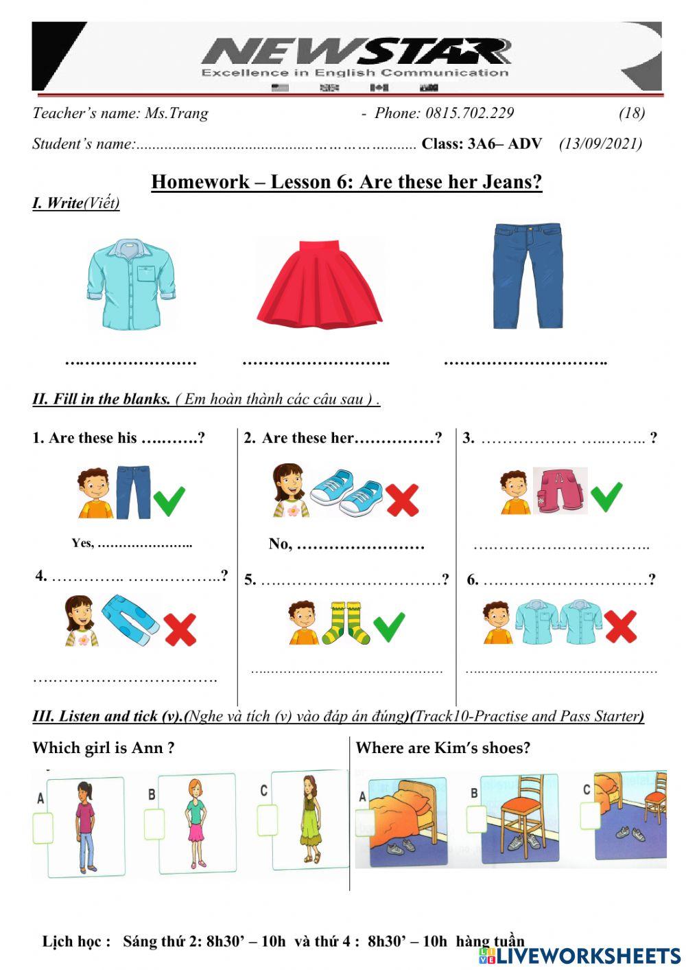 3A6-Lesson 6- Are these her Jeans? -13-09-2021 worksheet | Live Worksheets