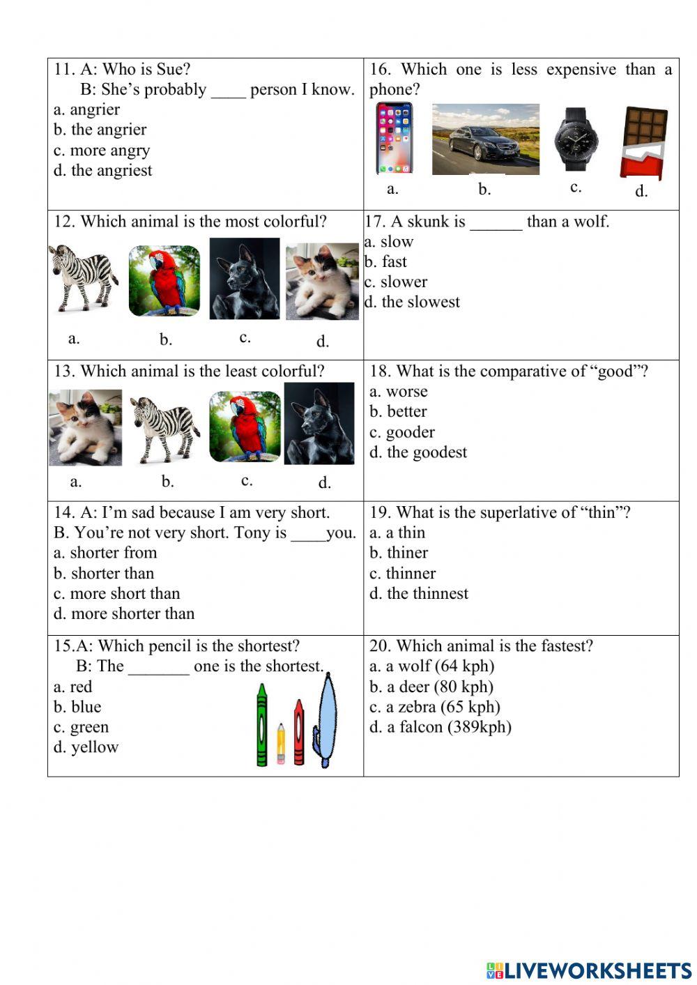 comparative adjectives exercises multiple choice