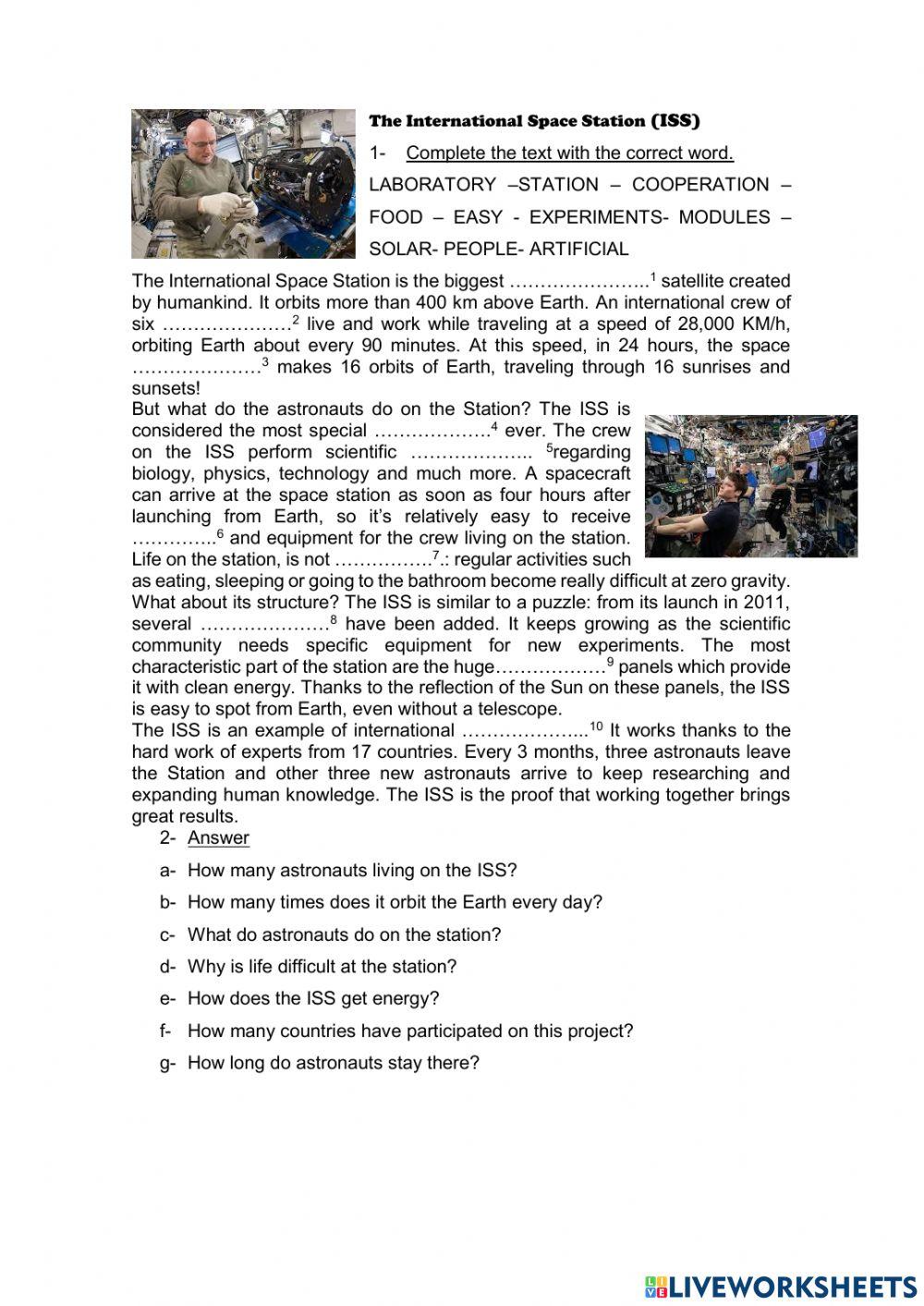 The ISS | Free Interactive Worksheets | 1389078