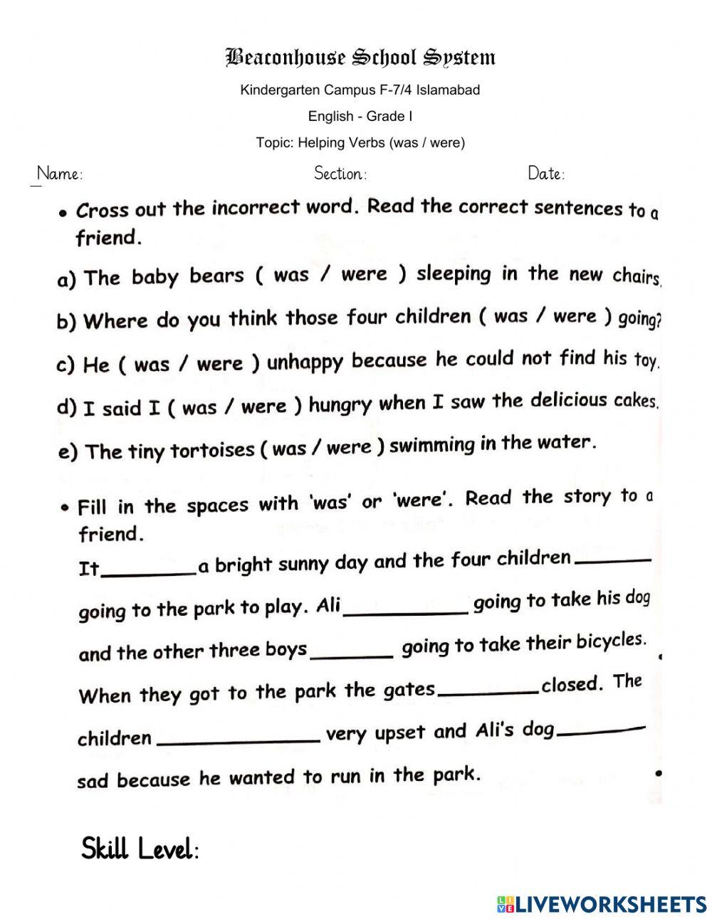 helpingverbs worksheet