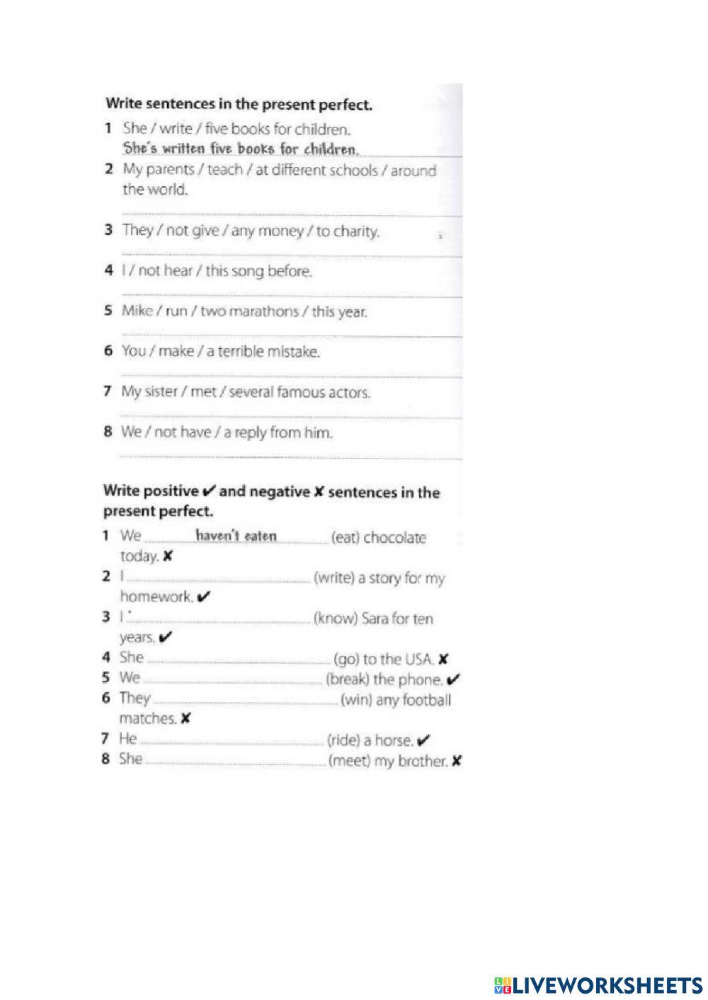 Present perfect 1 interactive exercise | Live Worksheets
