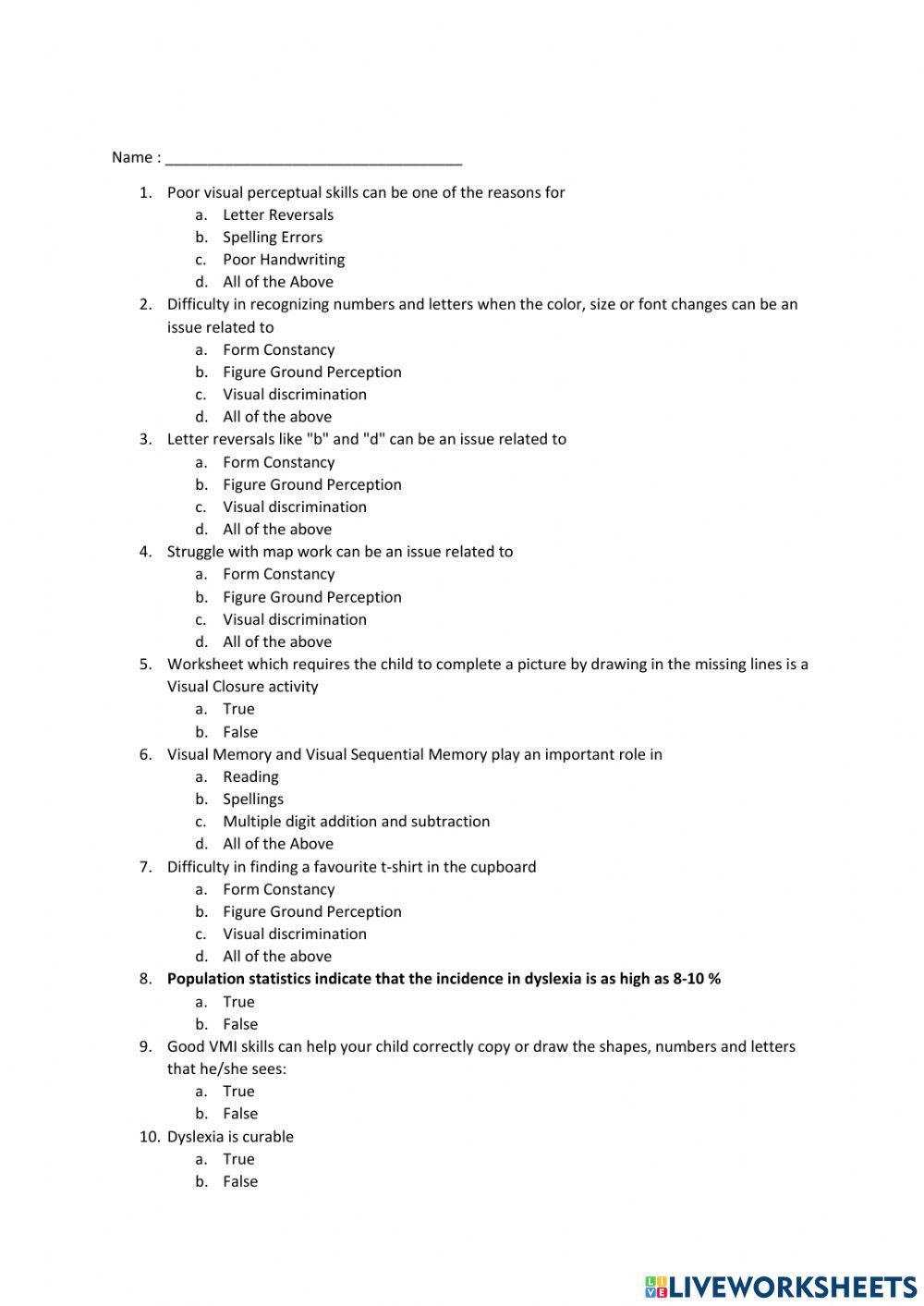 OT In LD worksheet | Live Worksheets