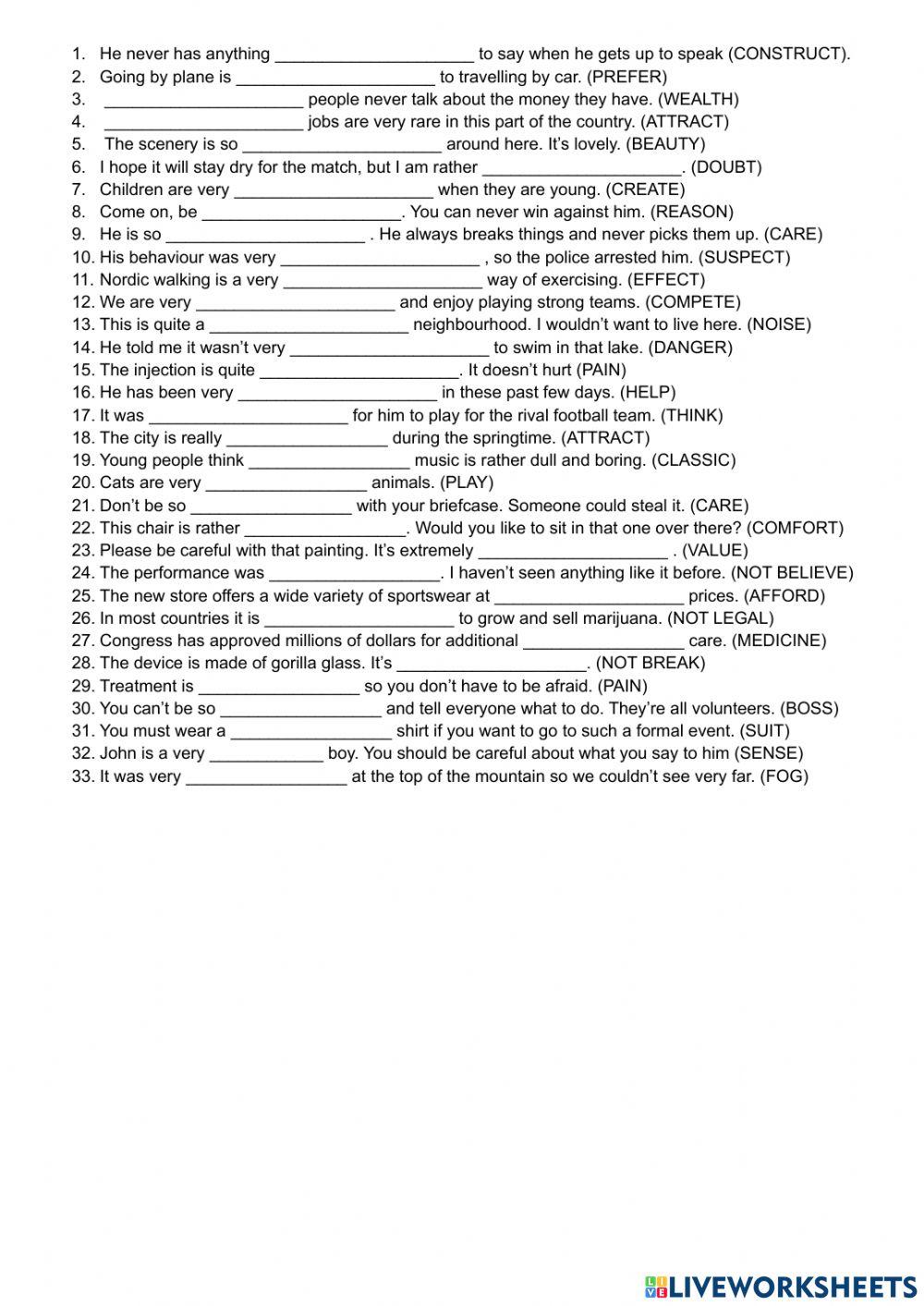 adjectives formation B1 online exercise for | Live Worksheets