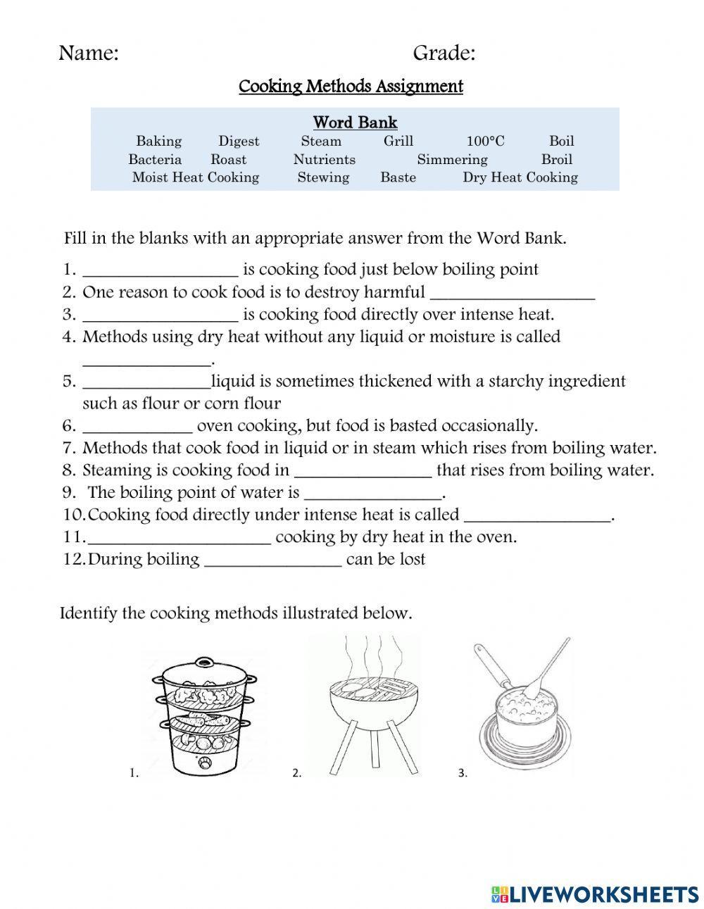 Cooking Methods | Free Interactive Worksheets | 1389553