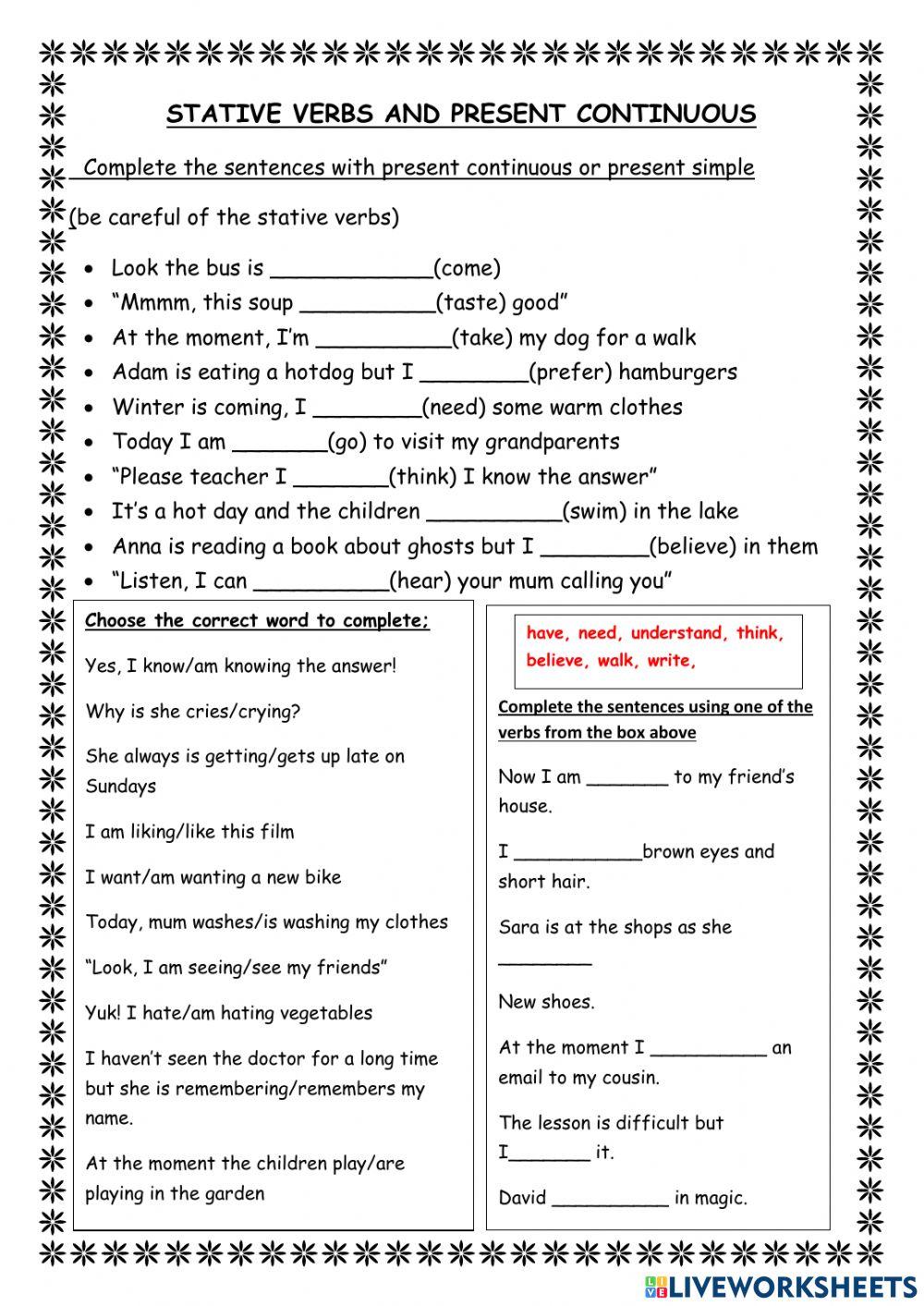 The present continuous vs the stative verbs 6712903