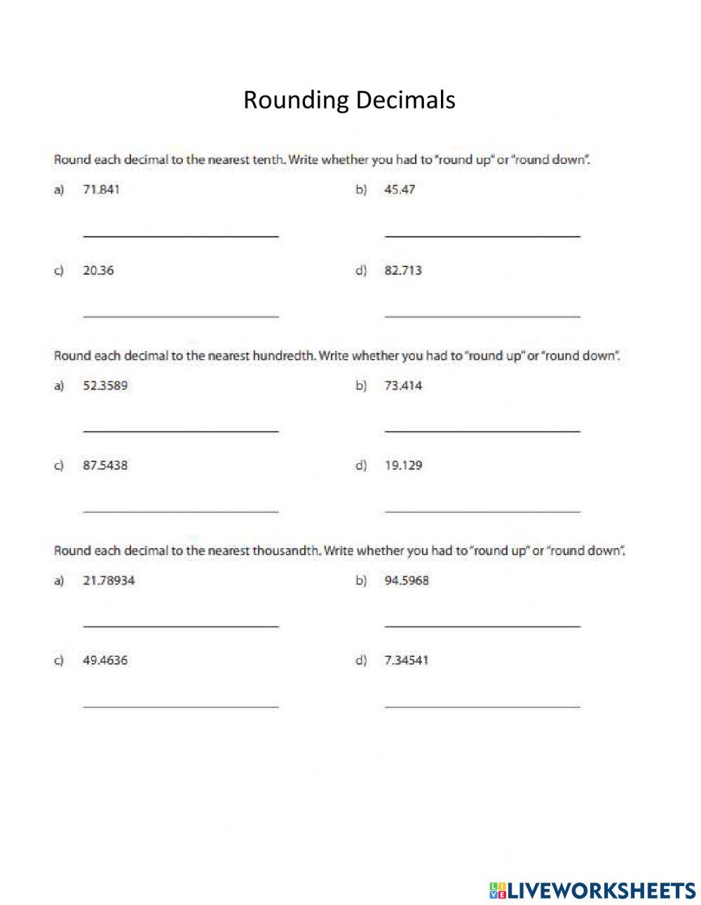 Rounding Decima… | Free Interactive Worksheets | 6712916