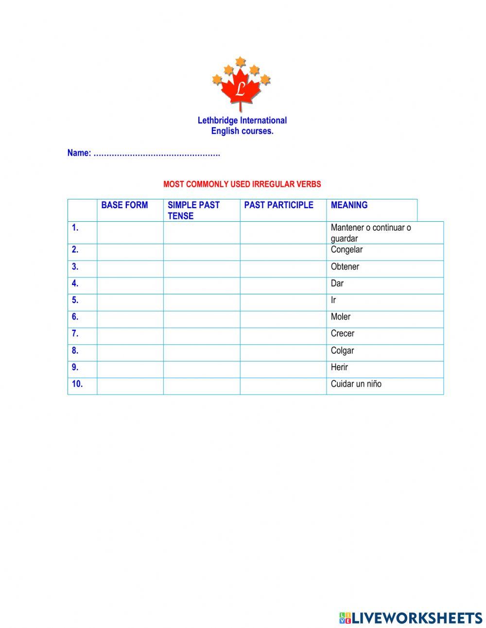 Irregular verbs online exercise for BEGINNERS | Live Worksheets