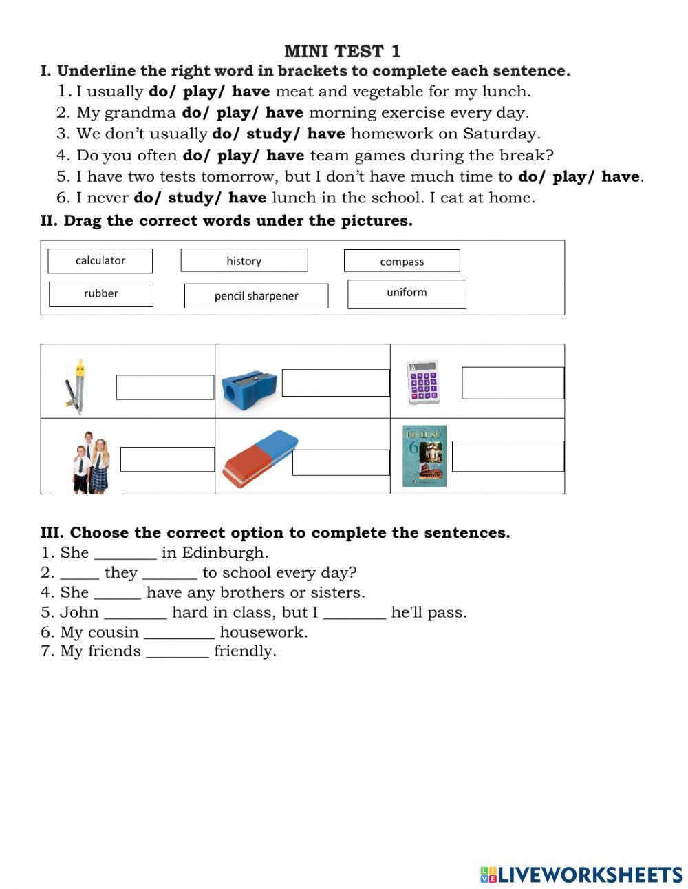 MINI TEST 1 - GRADE 6 1390535 | Huyền Nguyễn Thanh